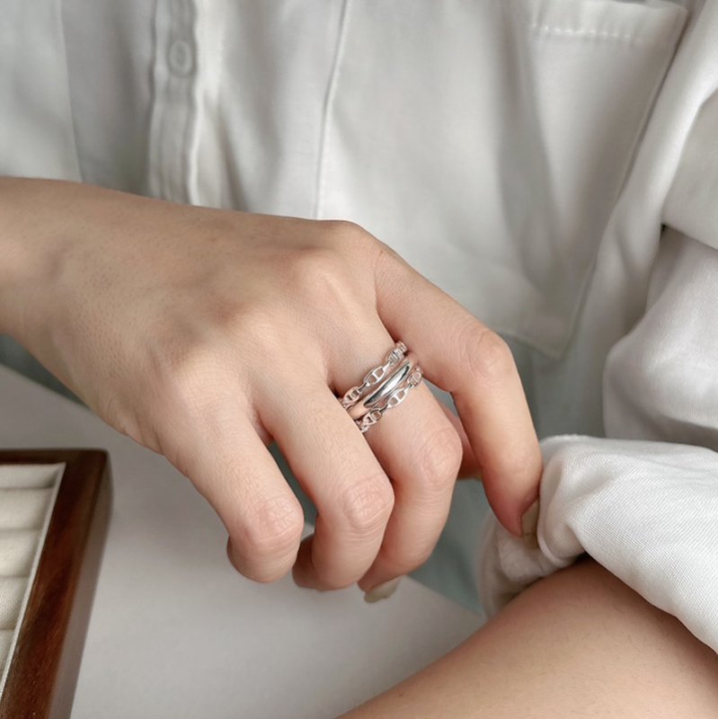 R385-F 素面串串豬鼻銀戒(#7.5) - S925純銀 /銀戒 /銀項鍊 /銀墜 /銀耳環 /銀手鍊.腳鍊 批貨中心-采銀銀飾